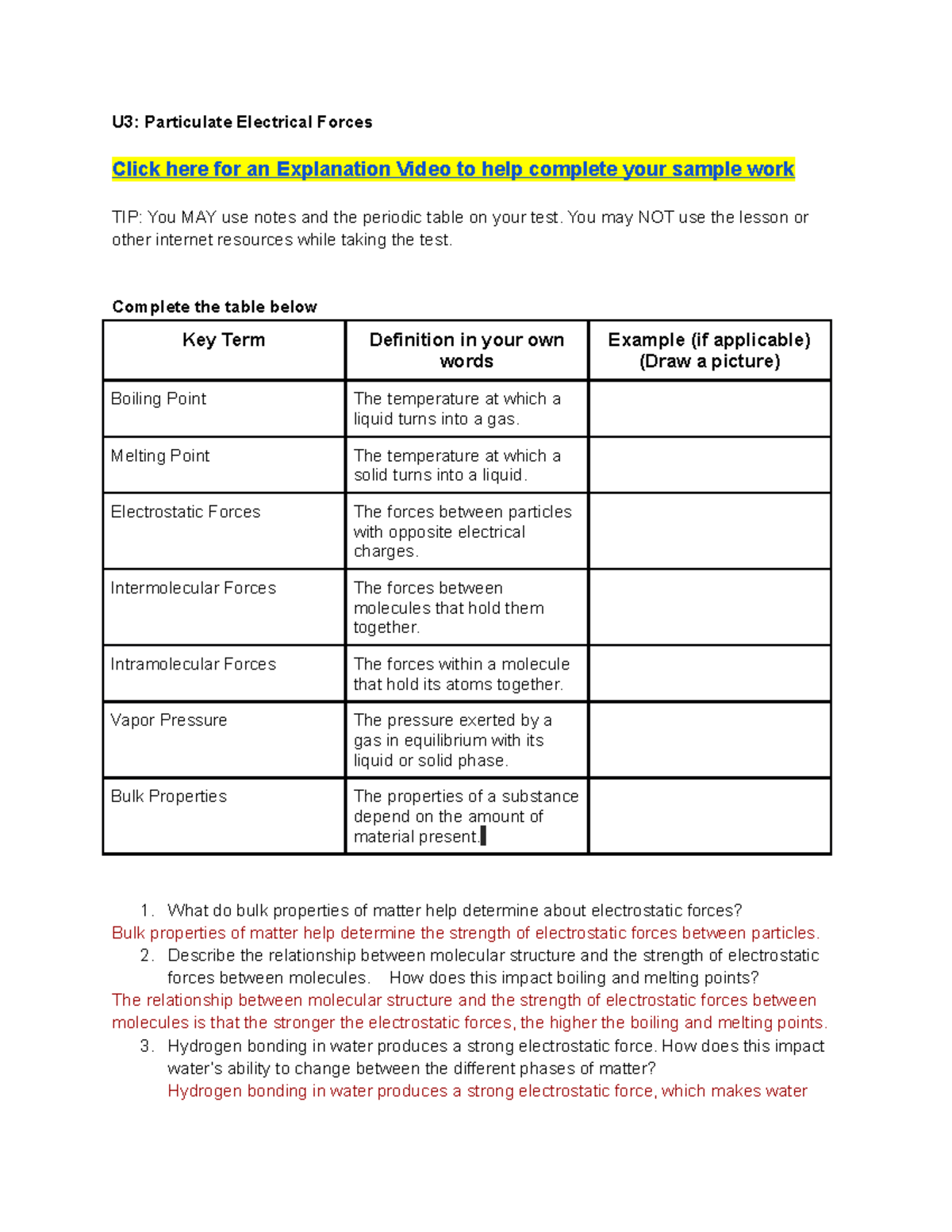 Unit 3 Particulate Electrical Forces Sample Work elman - U3 ...