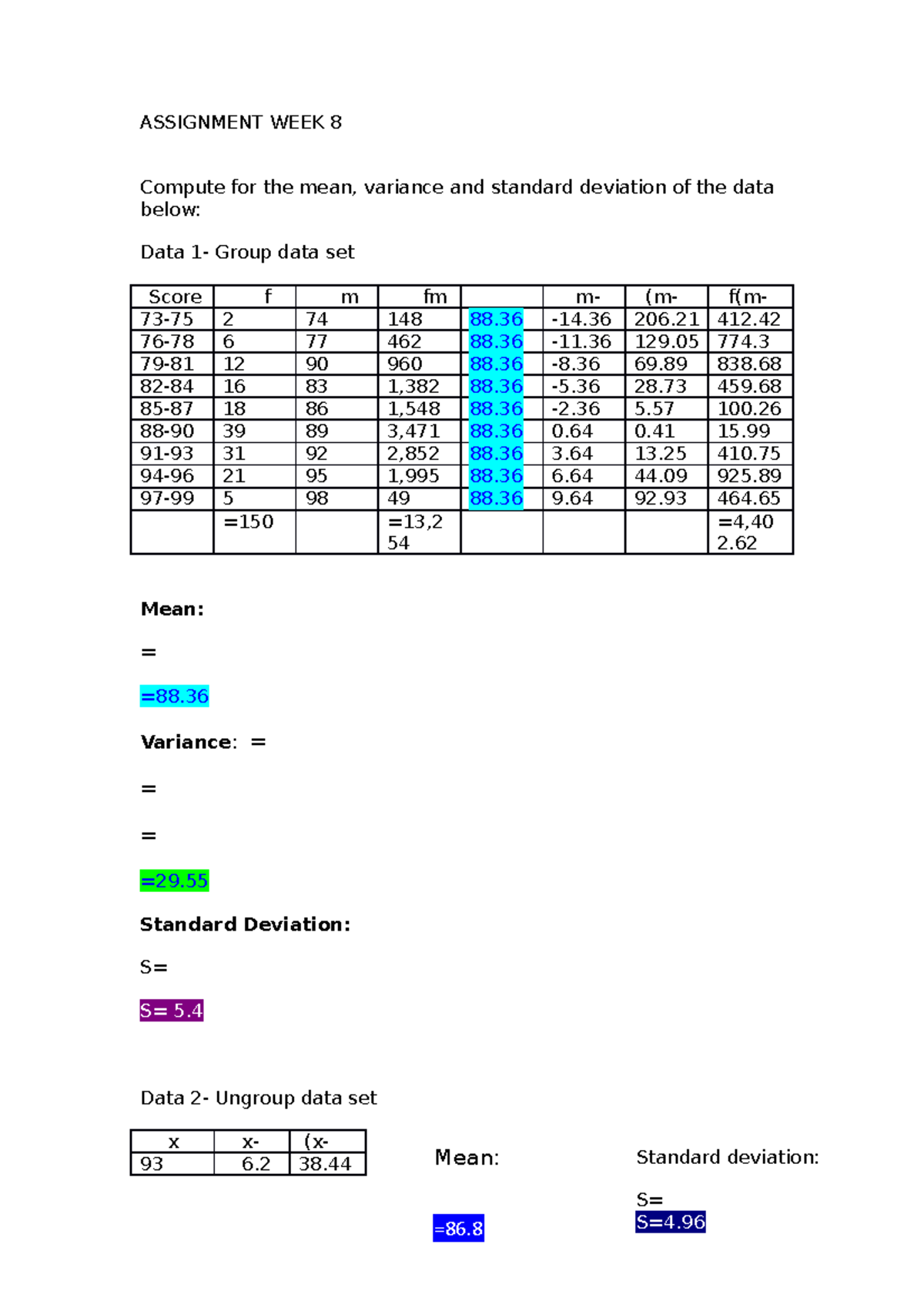 Math In The Modern World -MEAN AND Variance - ASSIGNMENT WEEK 8 Compute ...