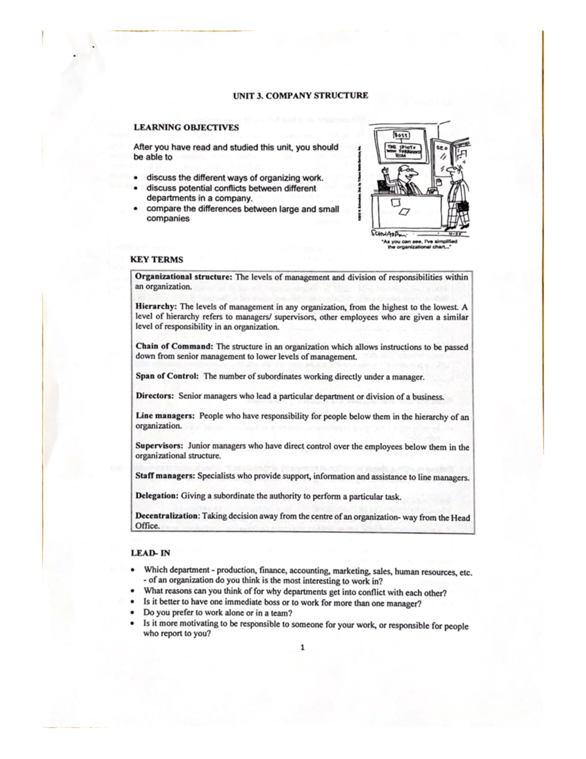 UNIT 3. Company Structure - Advanced math - Studocu
