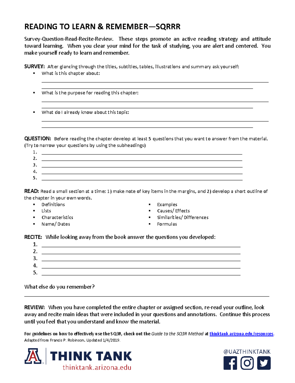 Reading to Learn and Remember Sqrrr - READING TO LEARN & REMEMBER—SQRRR ...