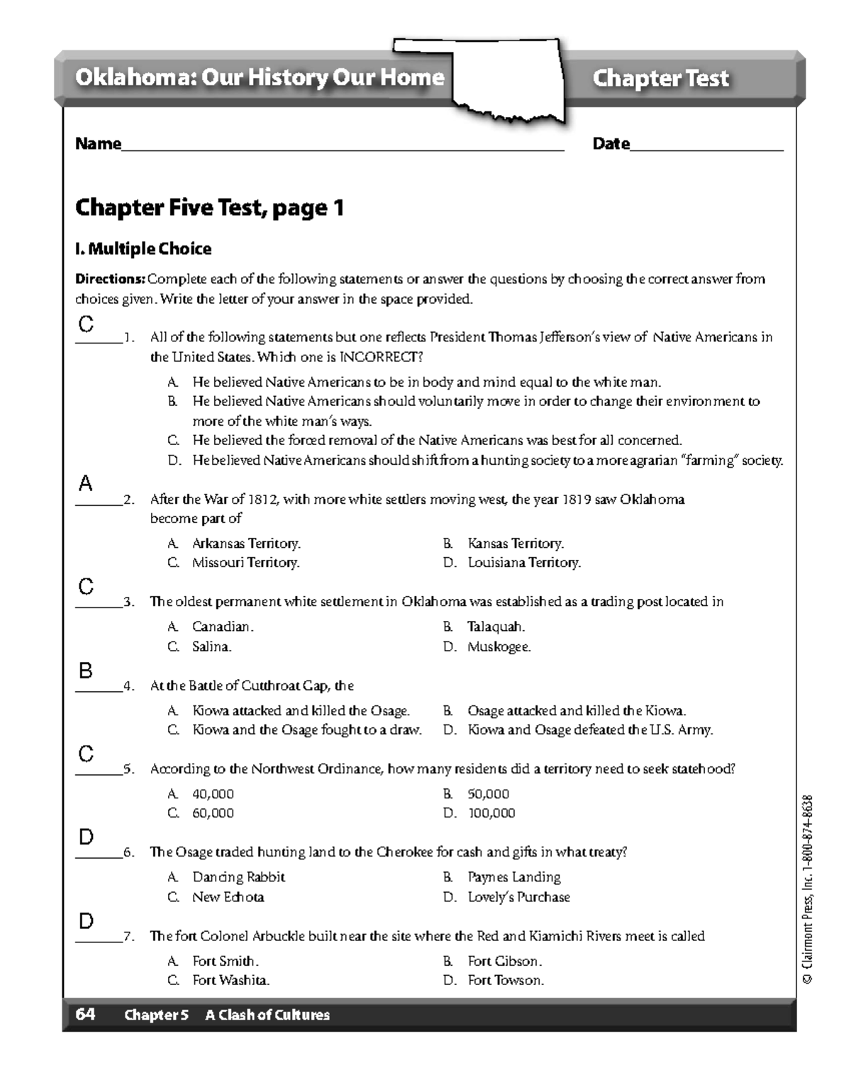 Ch. 5 Quiz - dfg rf3 - © Clairmont Press, Inc. 1-800-874- - Studocu