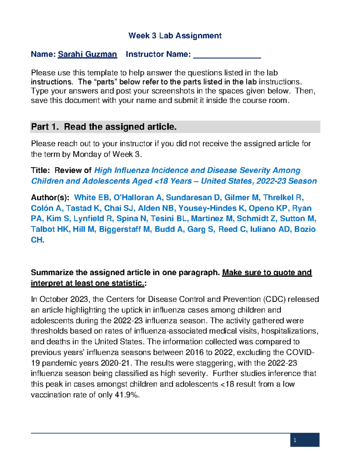 Week 3 Lab Official Student - Week 3 Lab Assignment Name: Sarahi Guzman ...