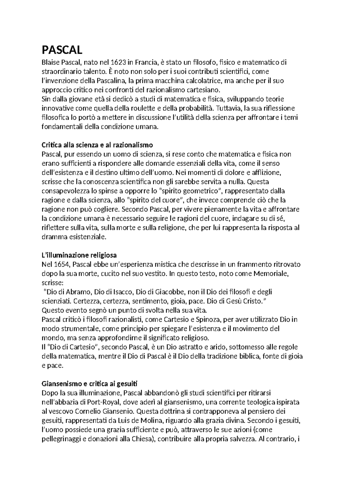 Filosofia- Pascal - PASCAL Blaise Pascal, nato nel 1623 in Francia, è ...
