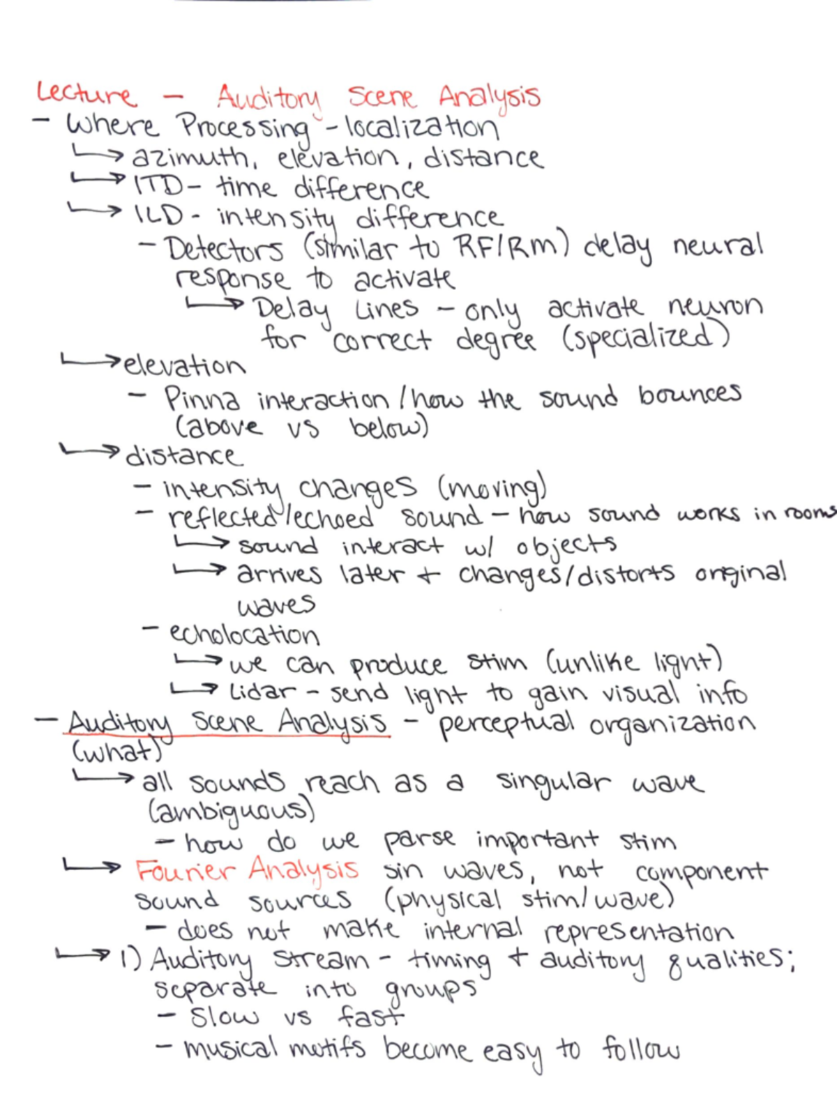 Week 15 Lecture And Assigned Reading Notes Lecture Auditory Scene Analysis Where Processing