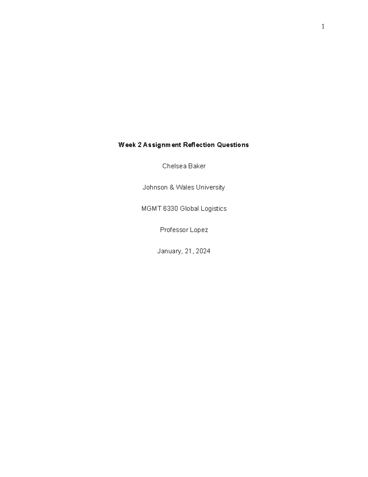 Week 2 Assignment Reflection Questions Submission - Week 2 Assignment ...