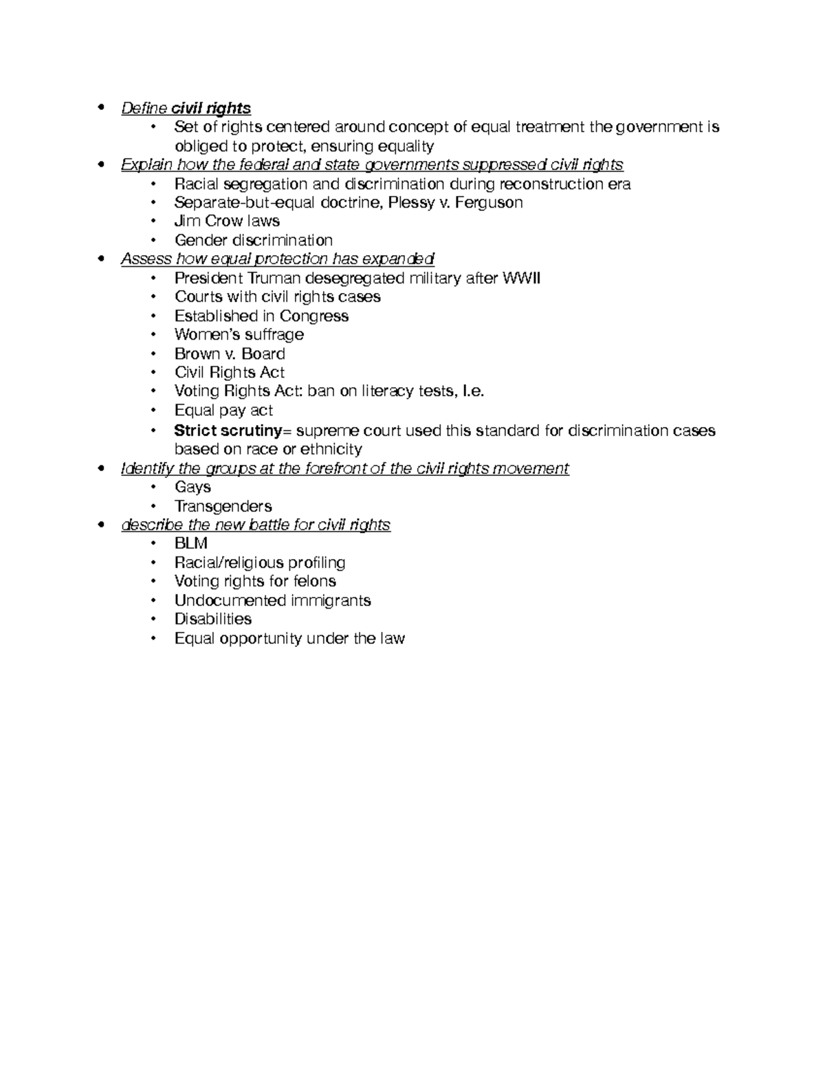 Civil rights - unit 3 - Define civil rights - Set of rights centered ...