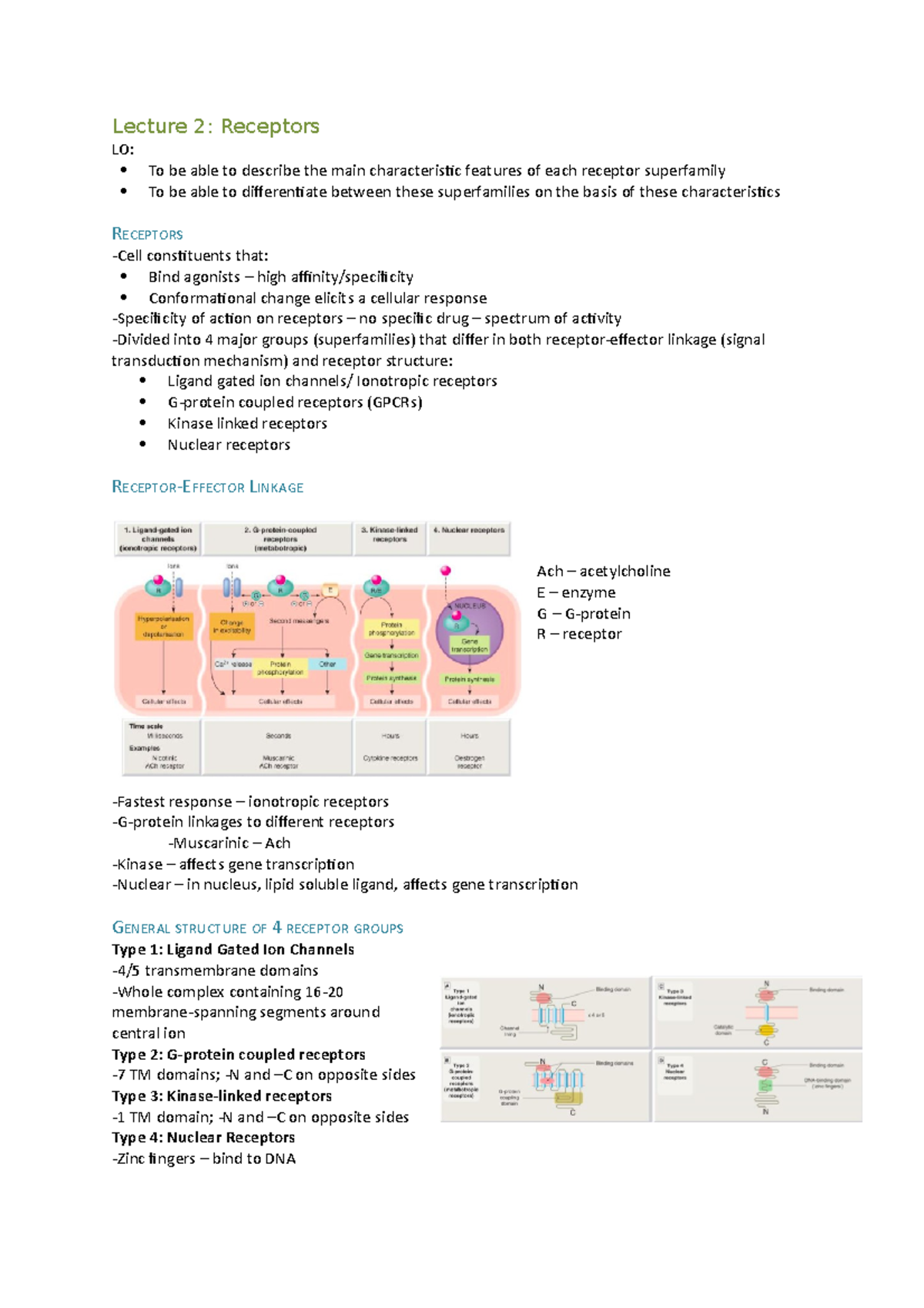Lecture 2 - Receptors - BIOL2016 - Southampton - StuDocu