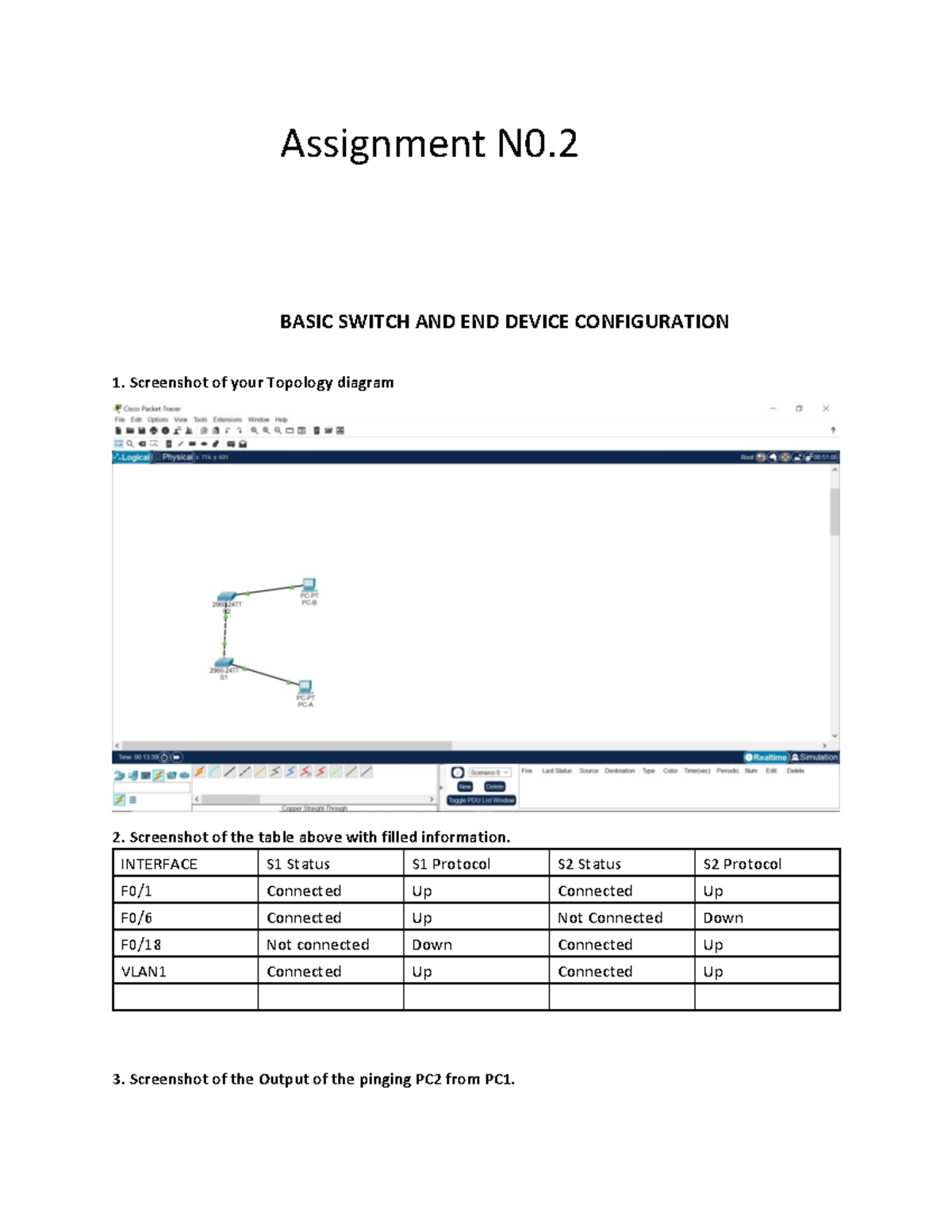 Assignment N0. 2 - Thank you - Assignment N0. BASIC SWITCH AND END DEVICE CONFIGURATION ...