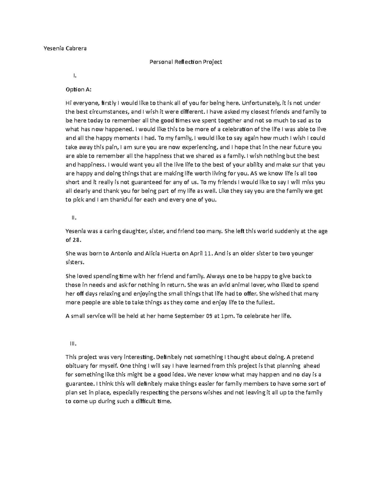 Personal Reflection Project - Yesenia Cabrera Personal Reflection ...