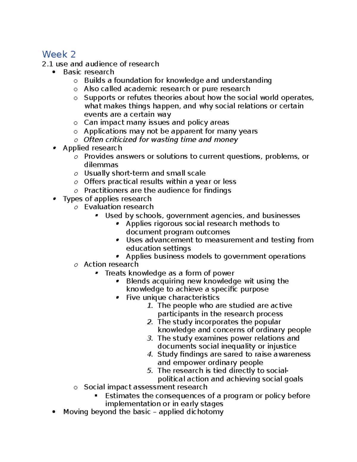 Week 2 // chapter 3 notes - Week 2 2 use and audience of research Basic ...