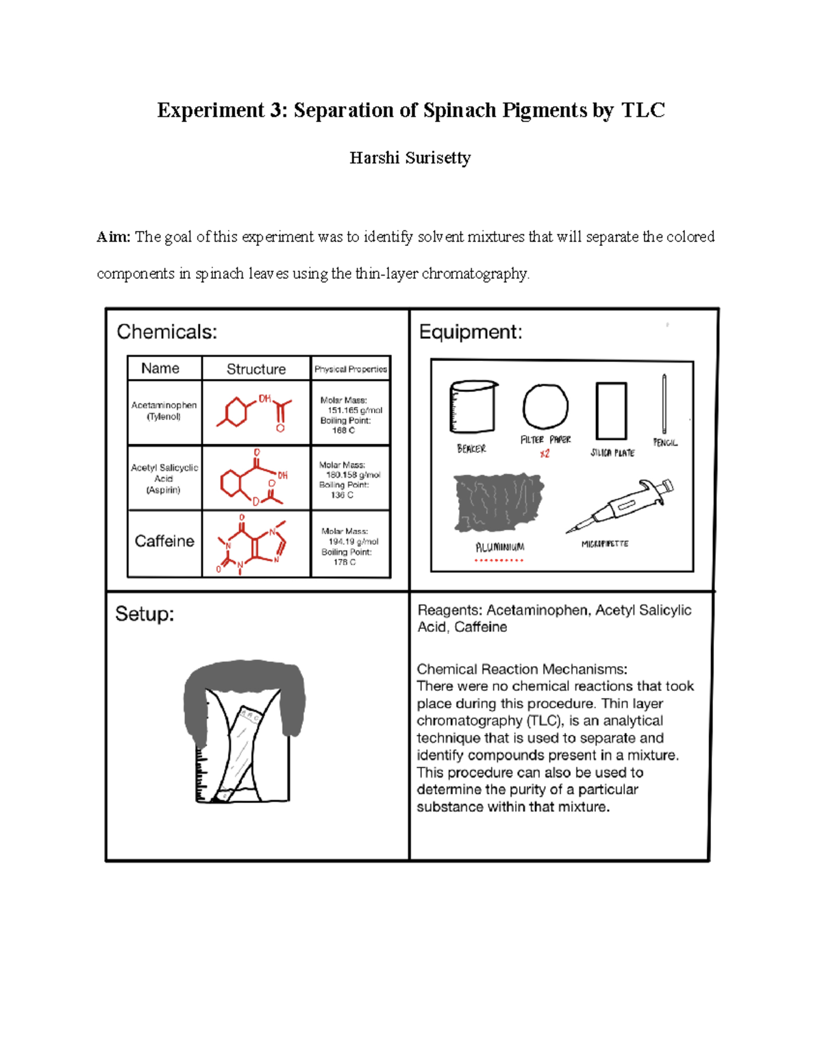 Orgo lab 3 - ... - Experiment 3: Separation of Spinach Pigments by TLC ...
