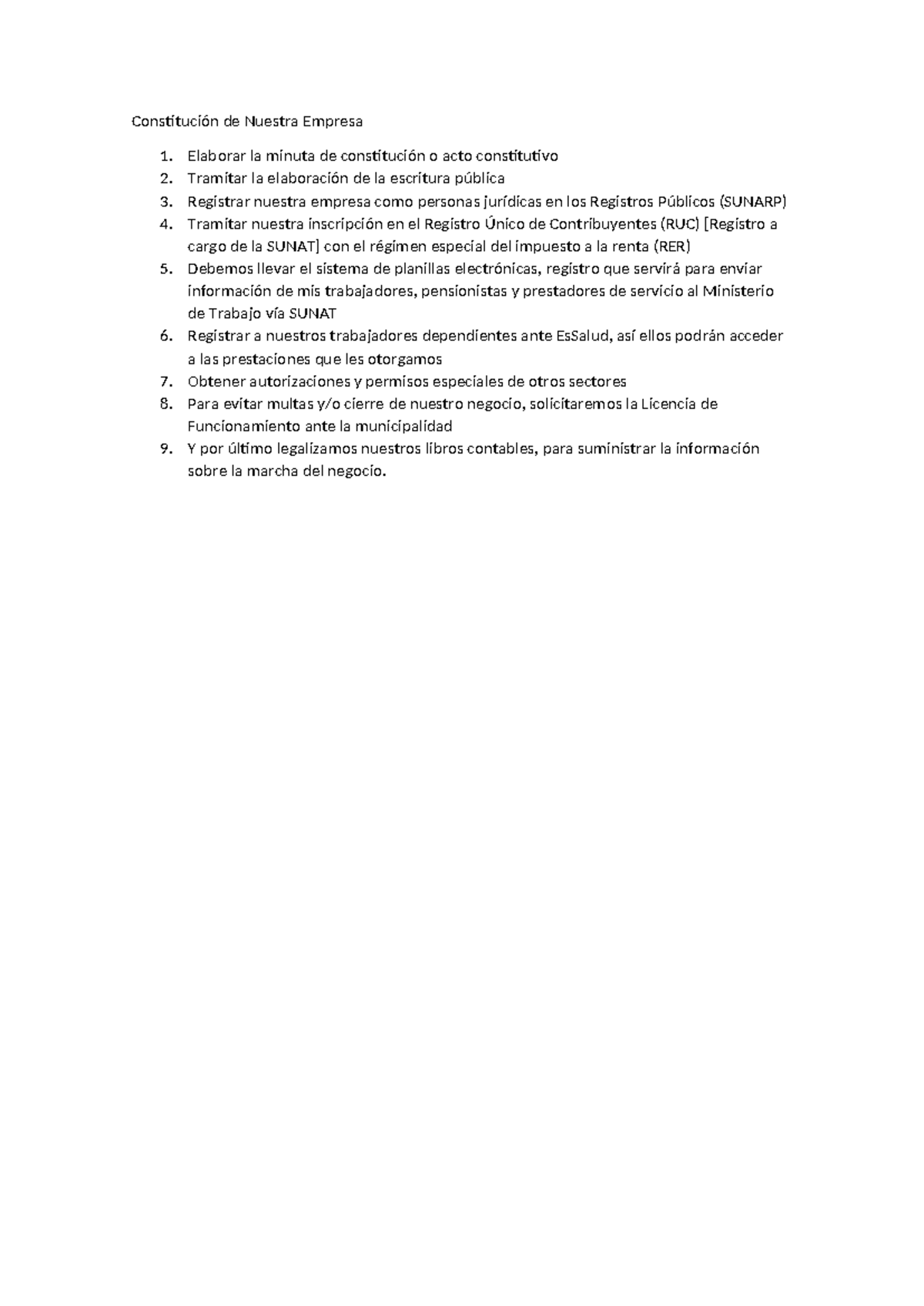 Constitución de Nuestra Empresa - Elaborar la minuta de constitución o acto constitutivo 2 ...