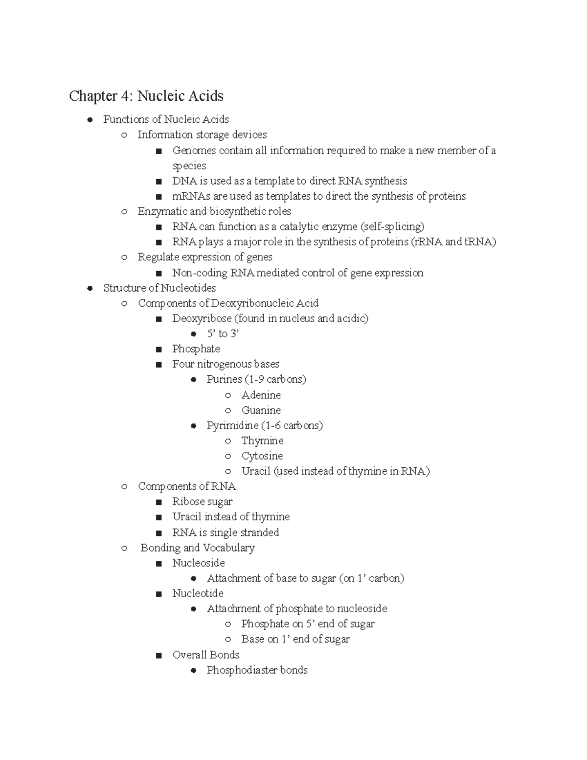 BISC401 Chapter 4 - Dr. Jeremy Bird Molecular Biology of the Cell - Chapter 4: Nucleic Acids ...