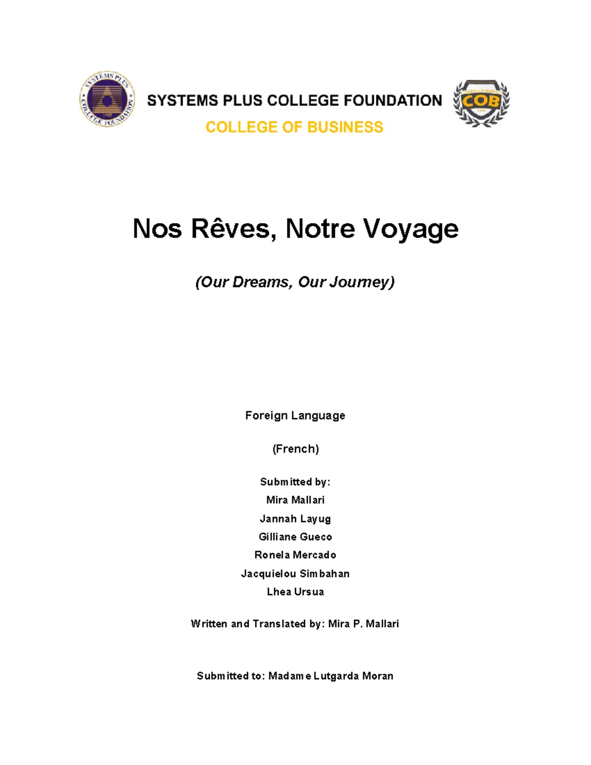 Dream - script - Nos Rêves, Notre Voyage (Our Dreams, Our Journey ...