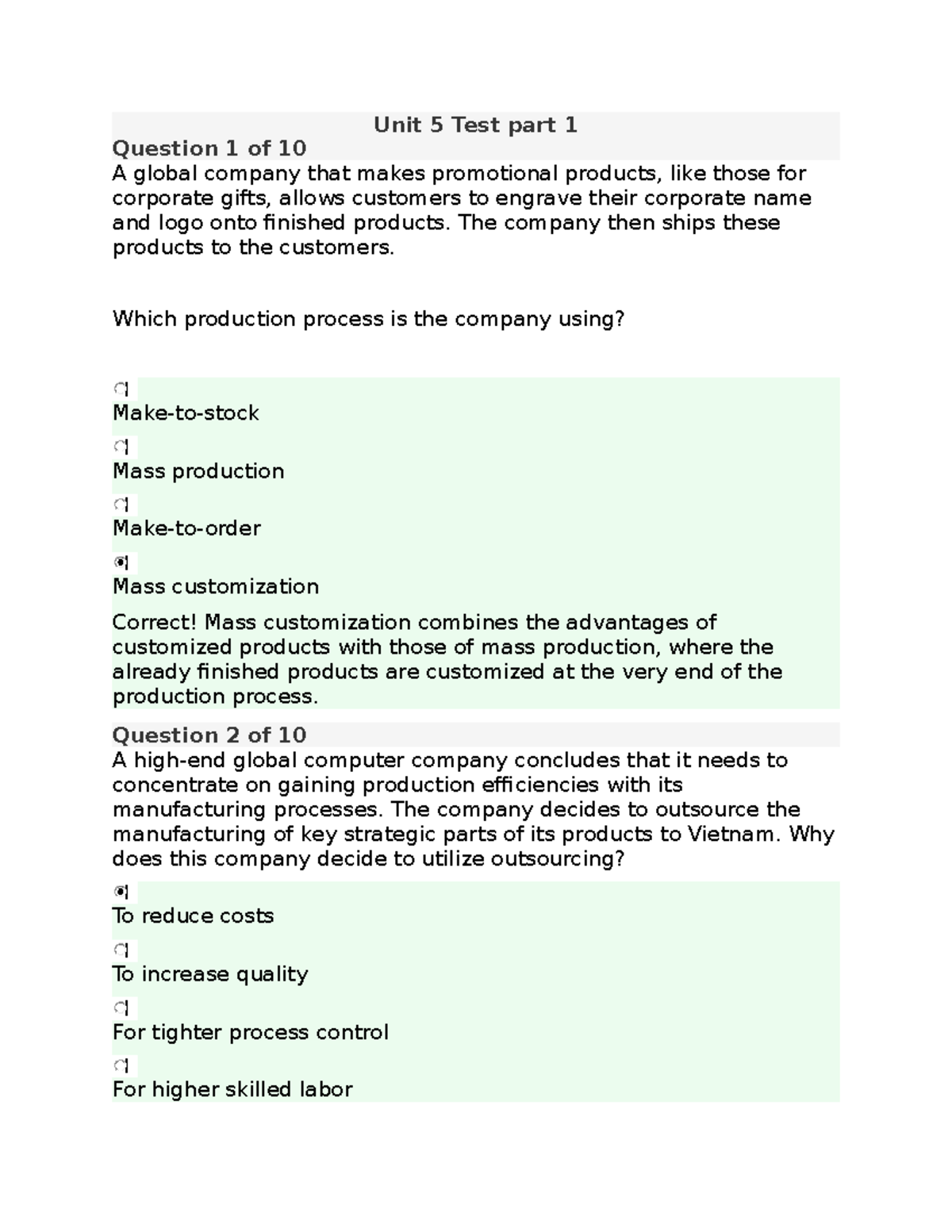 Unit 5 Test part 1 - unit 5 test 1 - Unit 5 Test part 1 Question 1 of ...