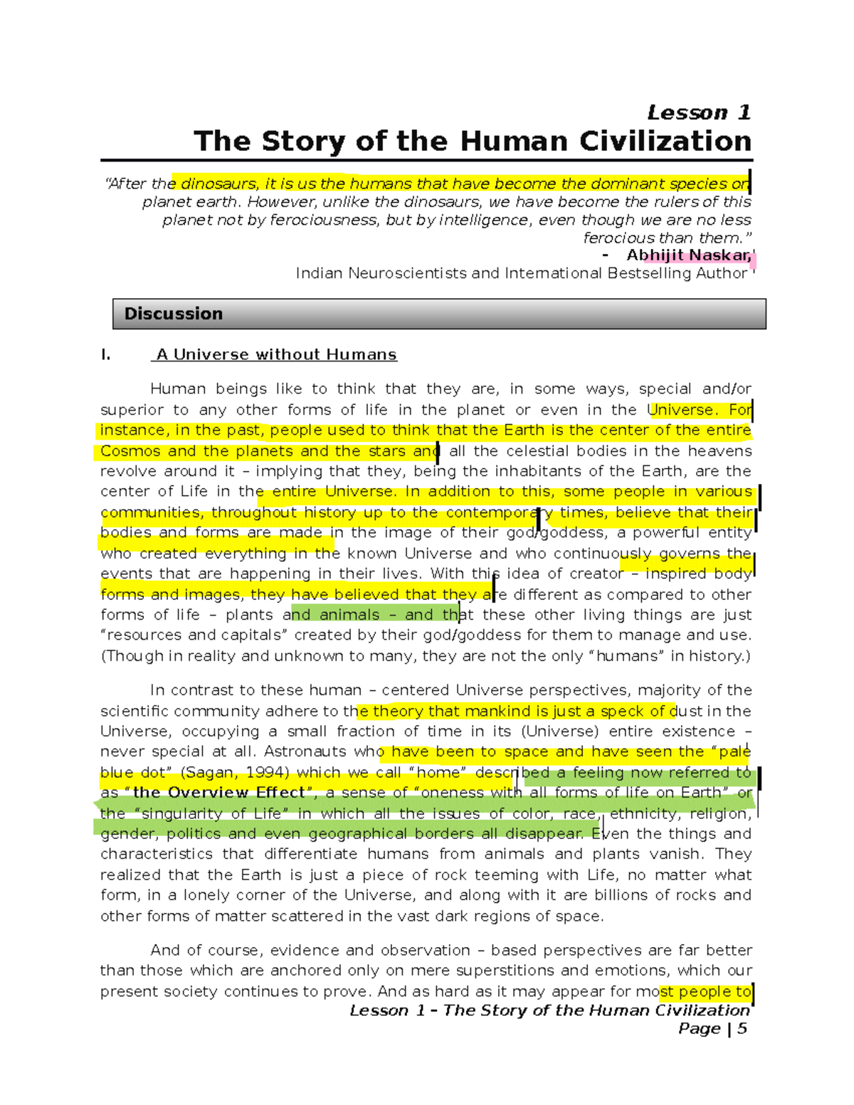 Module 1 The Story of the Human Civilization - Lesson 1 The Story of ...