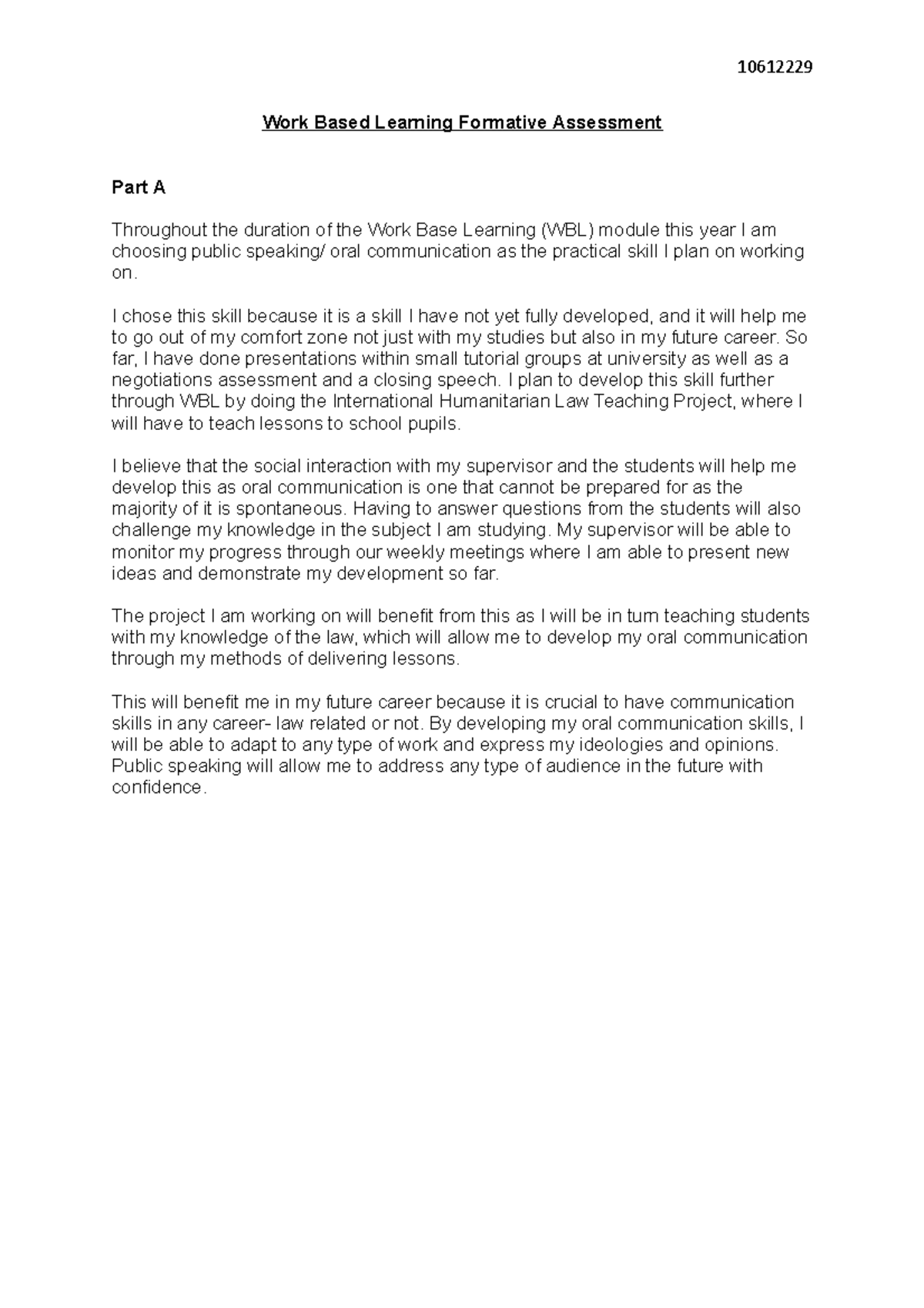 WBL Formative - Lecture notes 1 - 10612229 Work Based Learning ...