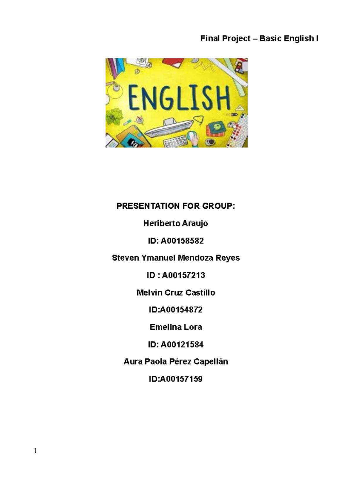 Final Project – Basic English I - Make sentences with both the present ...