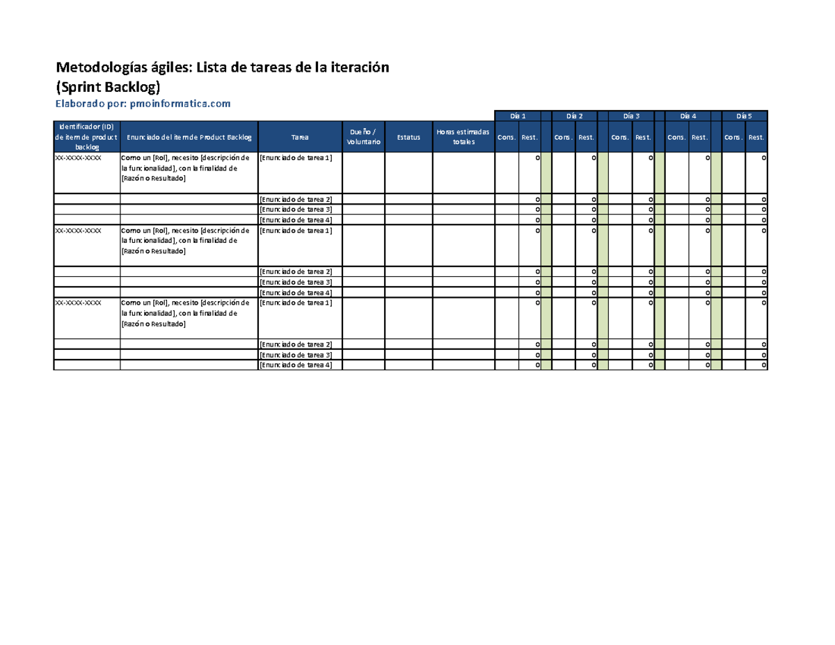 PMOInformatica Plantilla de Sprint Backlog - (Sprint Backlog) Elaborado ...