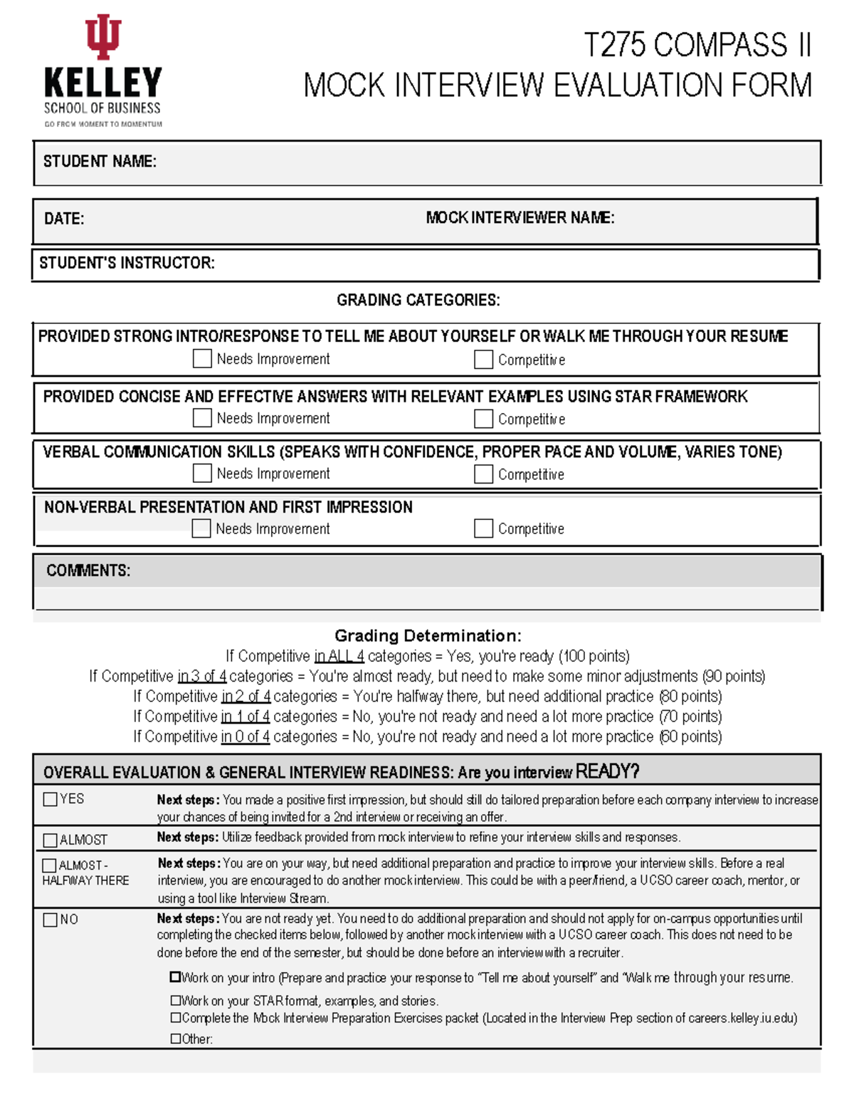 UCSO Mock Interview Evaluation Form updated SP '18 - T275 COMPASS II ...