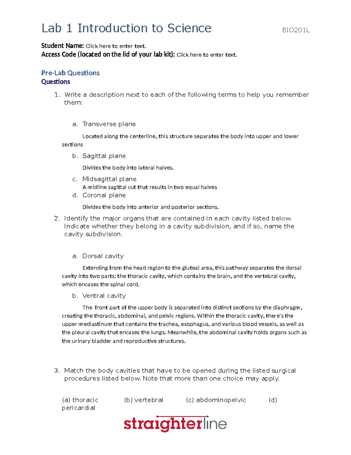 BIO201L+Lab+1+Upload+Document - Student Name: Click here to enter text. Access Code (located on ...