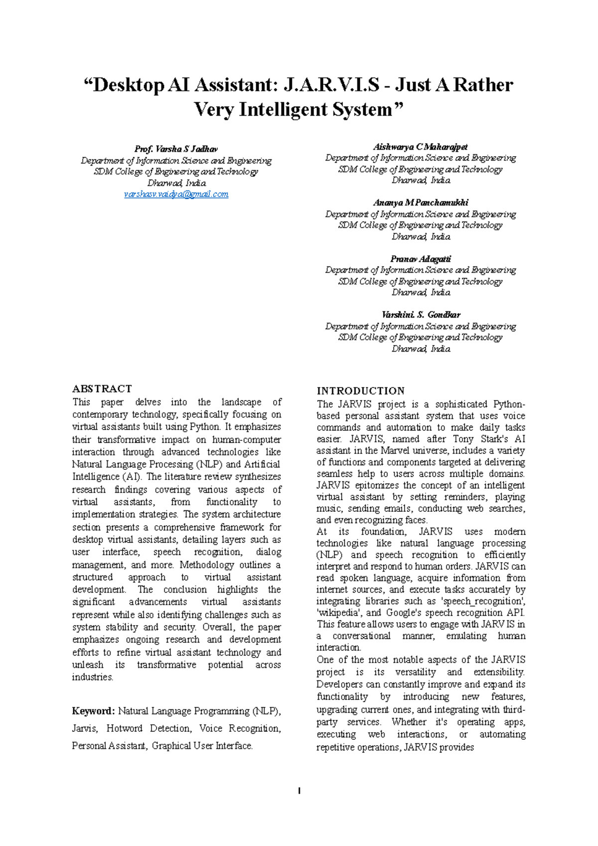 Paper jarvis - “Desktop AI Assistant: J.A.R.V.I - Just A Rather Very ...