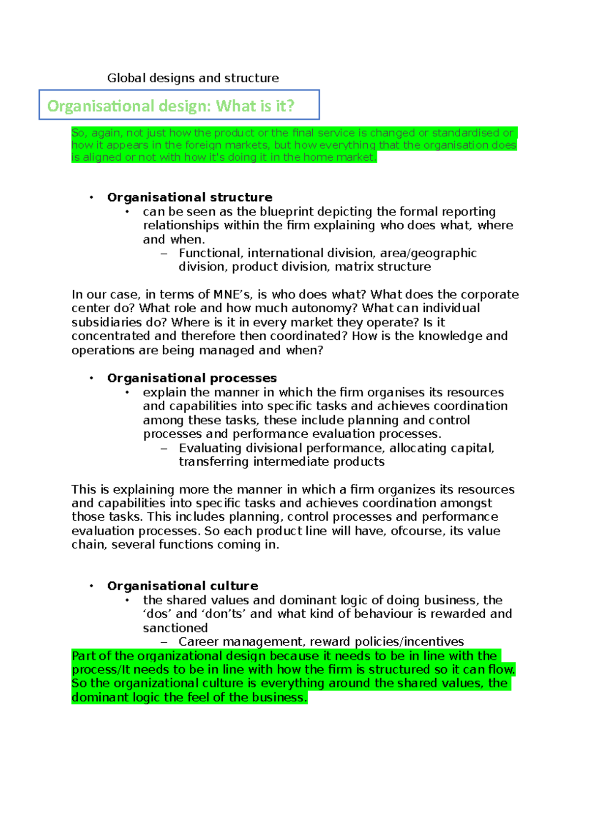 Global designs and structure - Organisational structure can be seen as ...