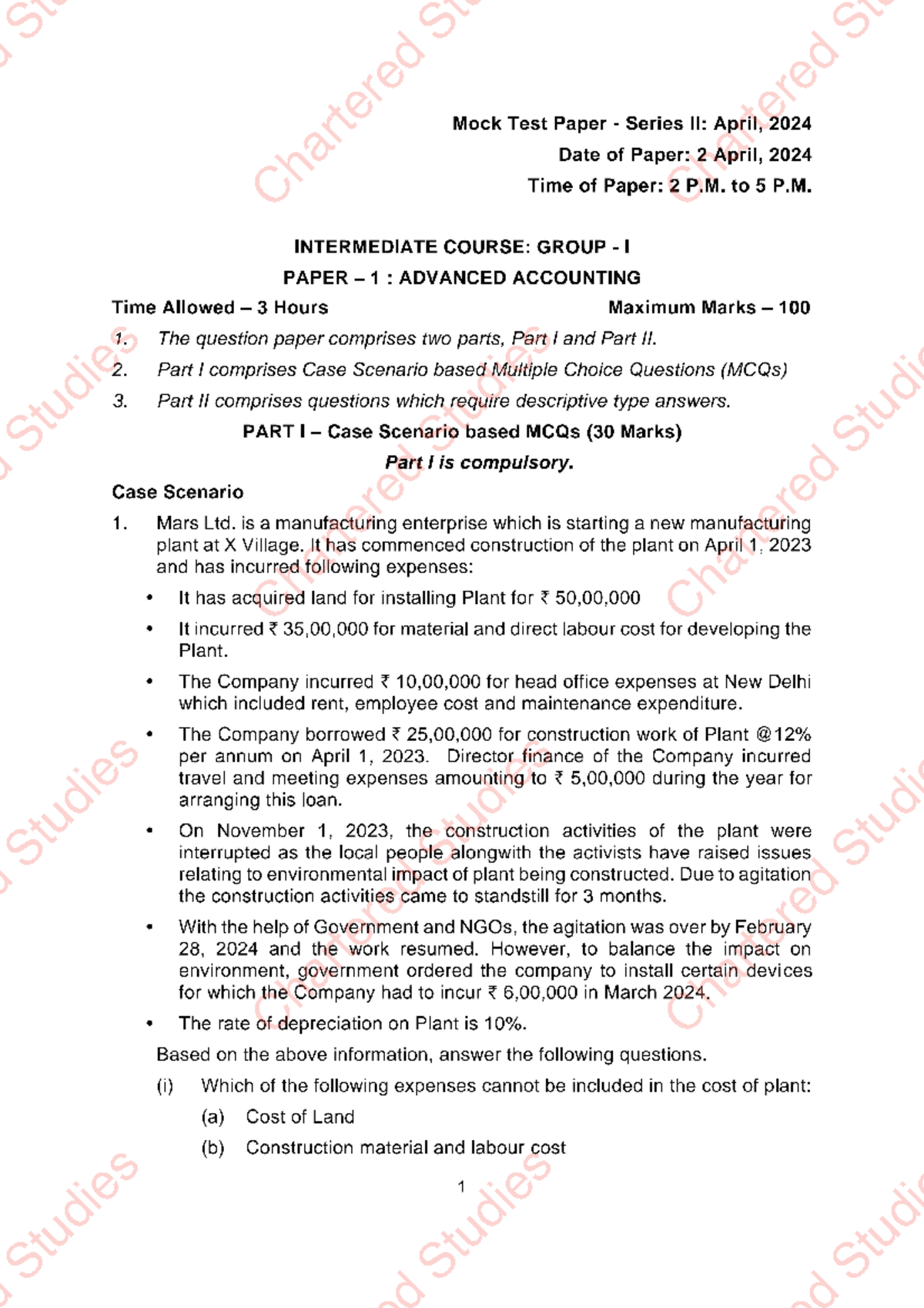 CA Intermediate Paper – 1 Advanced Accounting MTP Series 2 Question ...