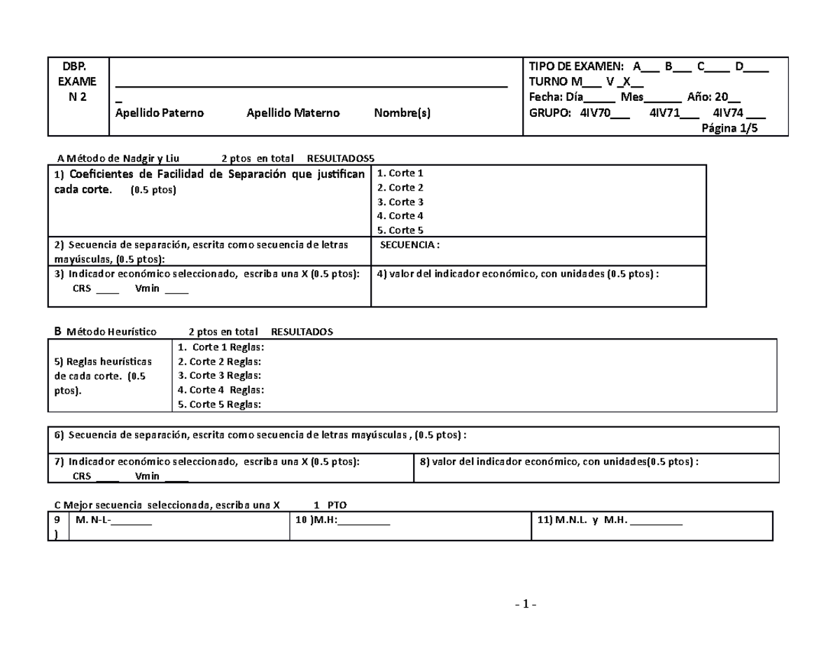 DBP Formato Respuestas Examen 2 - DBP. EXAME N 2 - Studocu