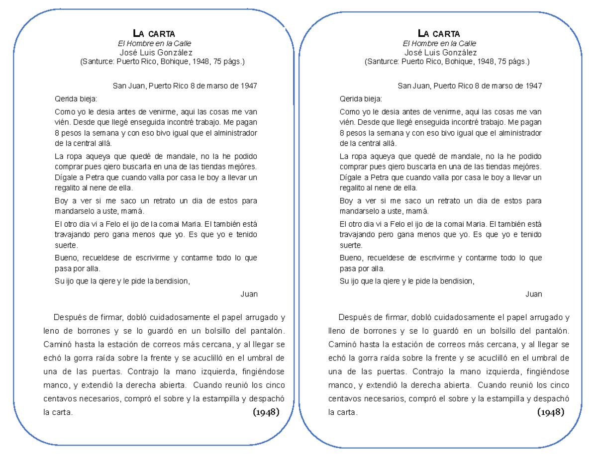 La carta Actividad - LA CARTA El Hombre en la Calle José Luis González ...