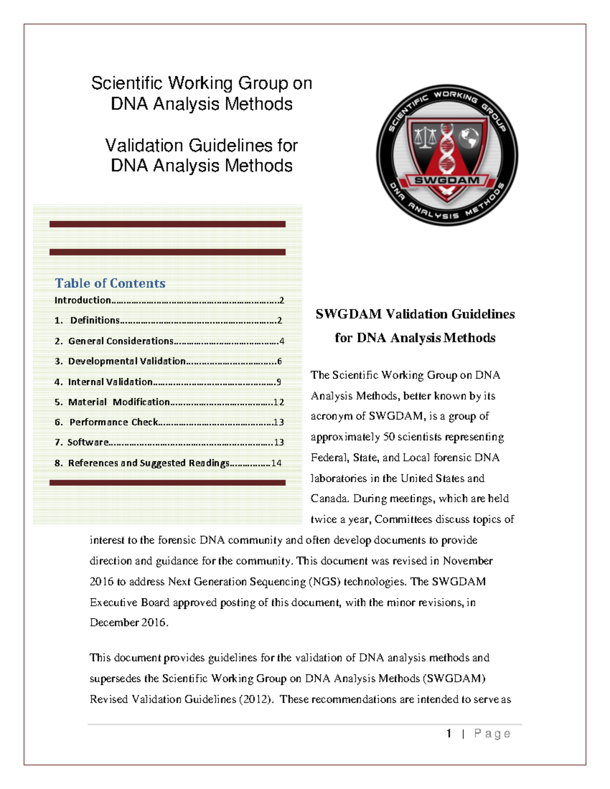 Swgdam - 2016 Validation Guidelines - Scientific Working Group on DNA ...
