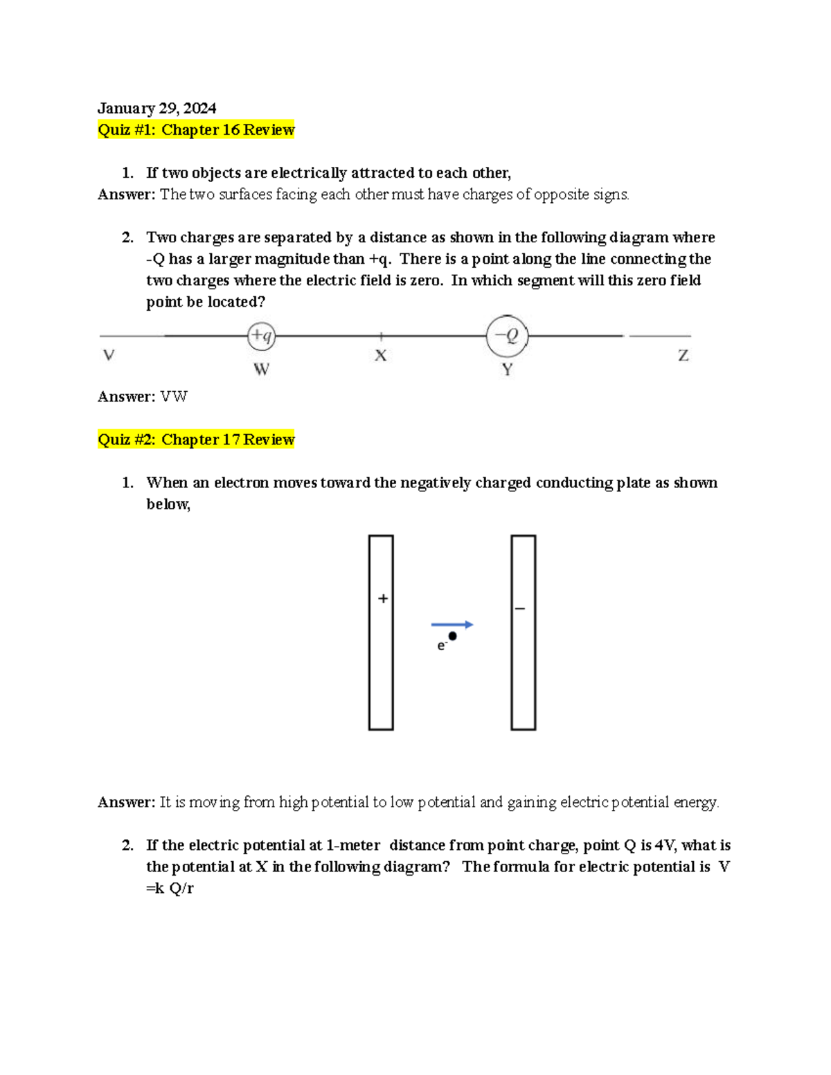 Physics Quizzes 1-2 Review for Exam 1 - January 29, 2024 Quiz #1 ...
