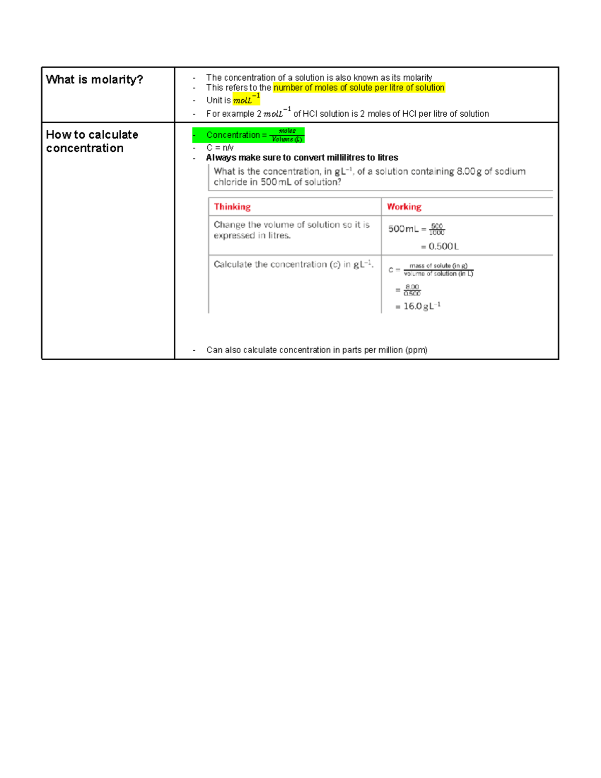 Inquiry question 3 - molarity - What is molarity? - The concentration ...