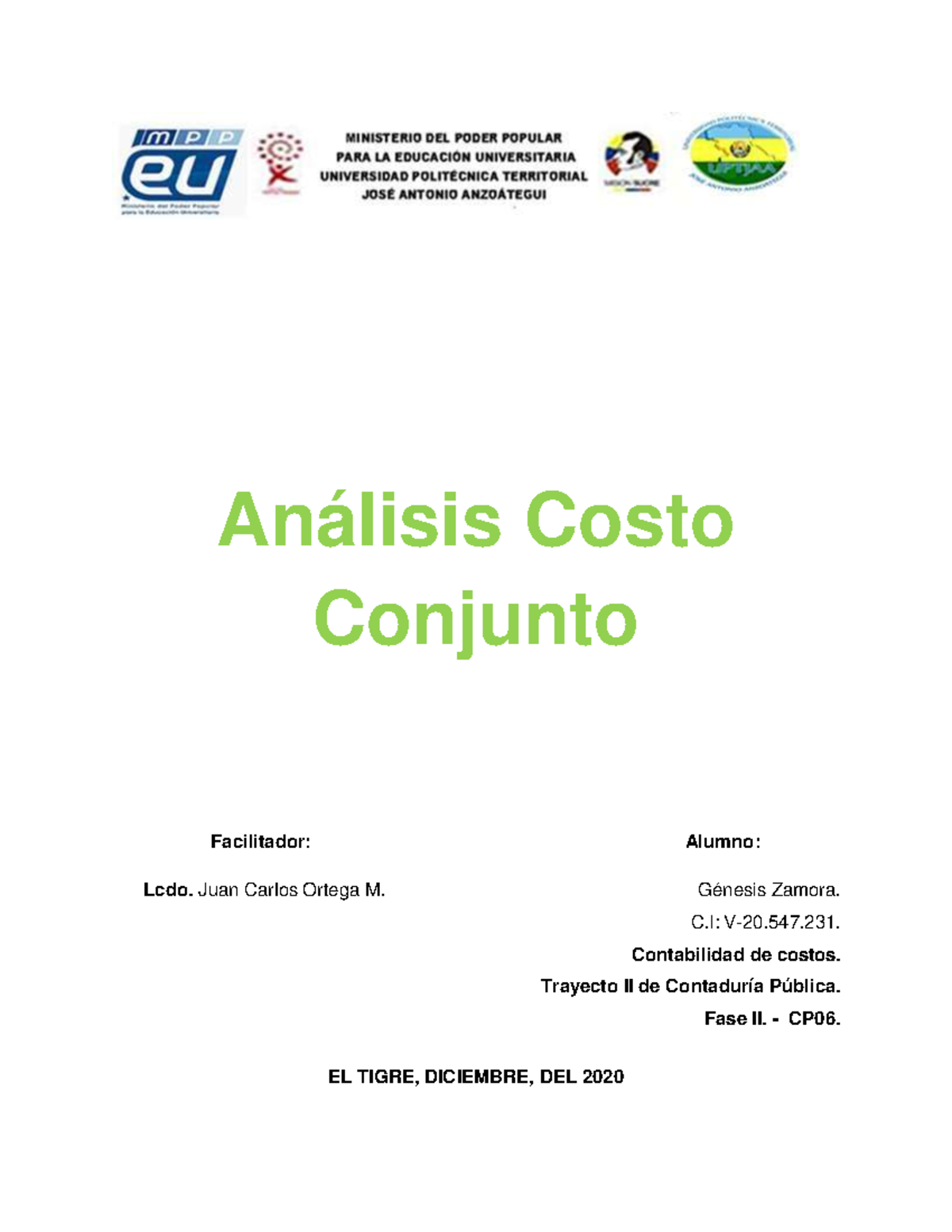 Evaluación IV-Genesis-Zamora - Análisis Costo Conjunto Facilitador ...