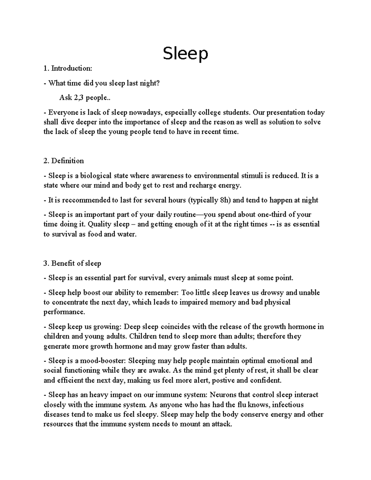 Sleep - Sleep Introduction: What time did you sleep last night? Ask 2,3 ...