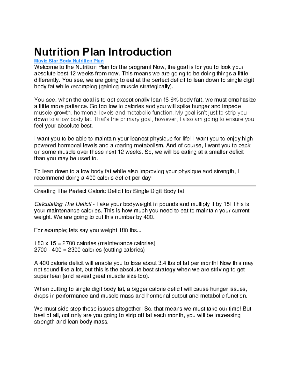 Movie star - Hjjjjk - Nutrition Plan Introduction Movie Star Body ...