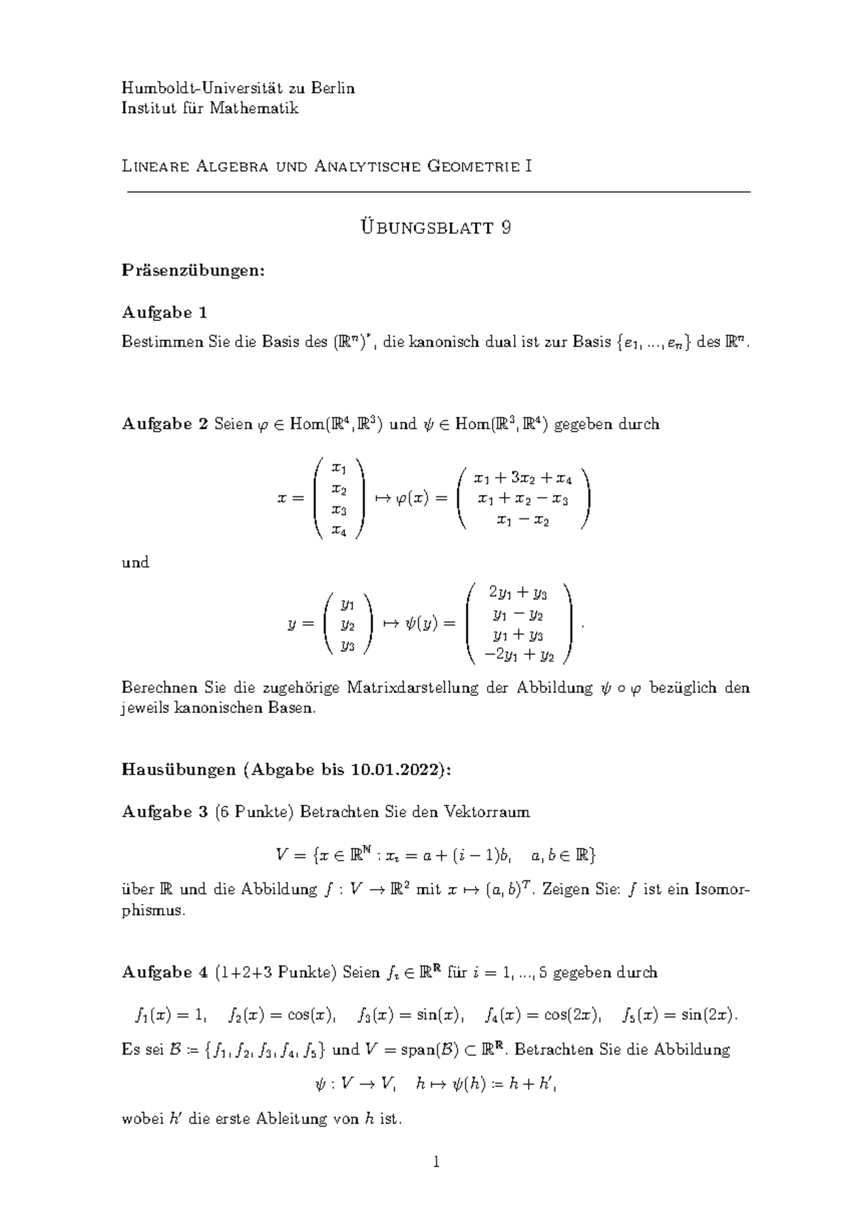 Lin A1 Übungsblatt 9 - Humboldt-Universität zu Berlin Institut für ...
