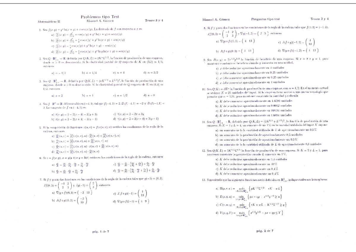 Test mate2 temas 3 y 4 - Test mate - Matemáticas II - Studocu