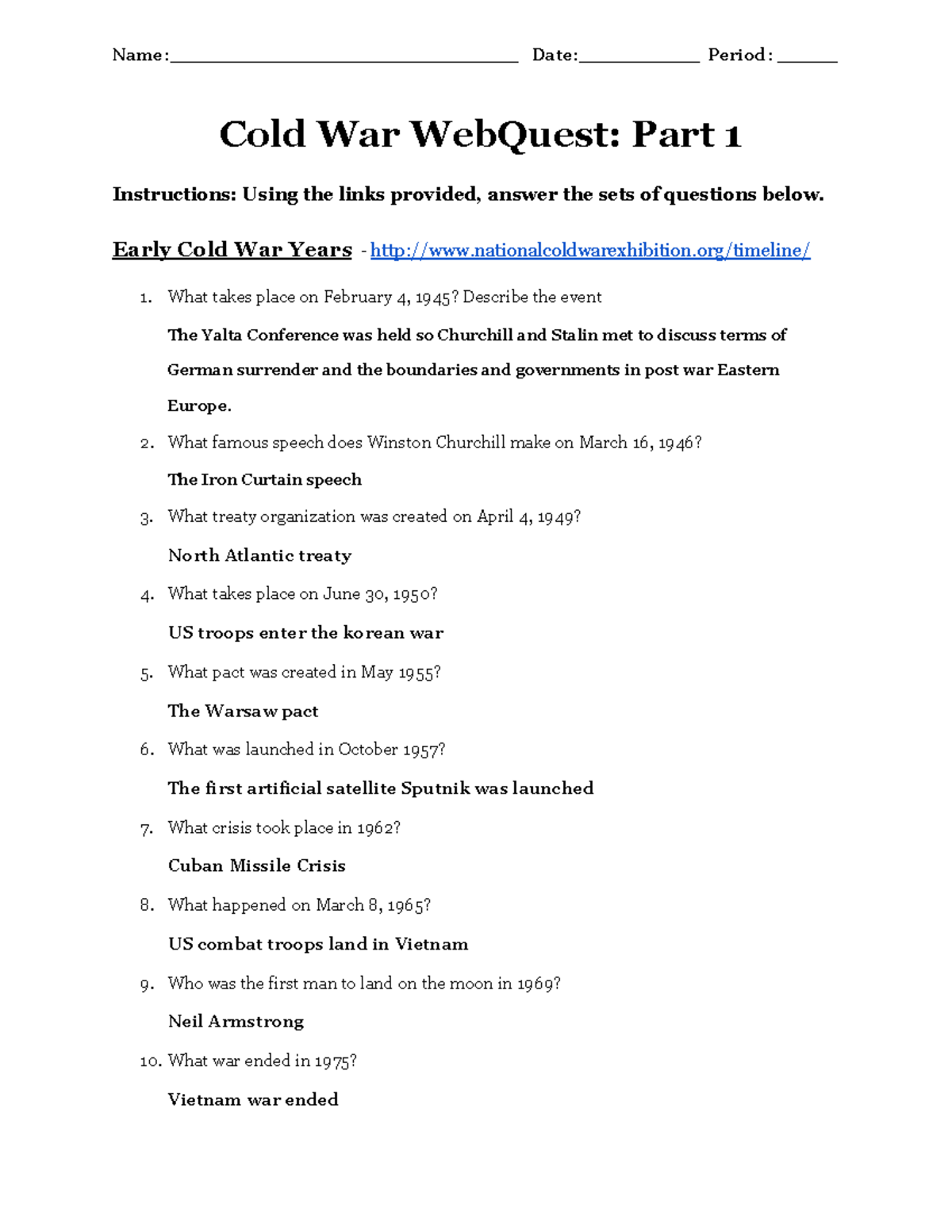 Cold War Web Quest P.1 - Cold War and how it is related to ...