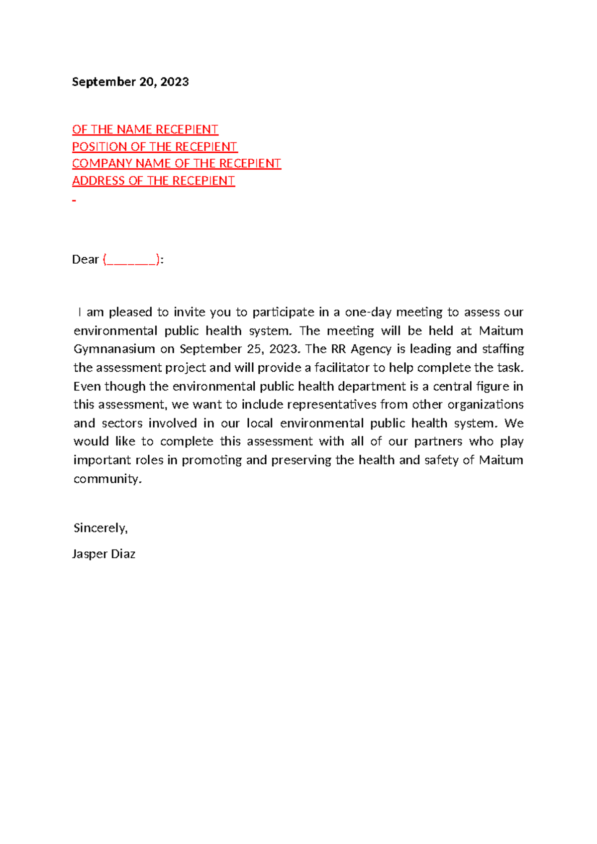 Invitation Sample - EMPOWERMENT TECHNOLOGY - September 20, 2023 OF THE ...