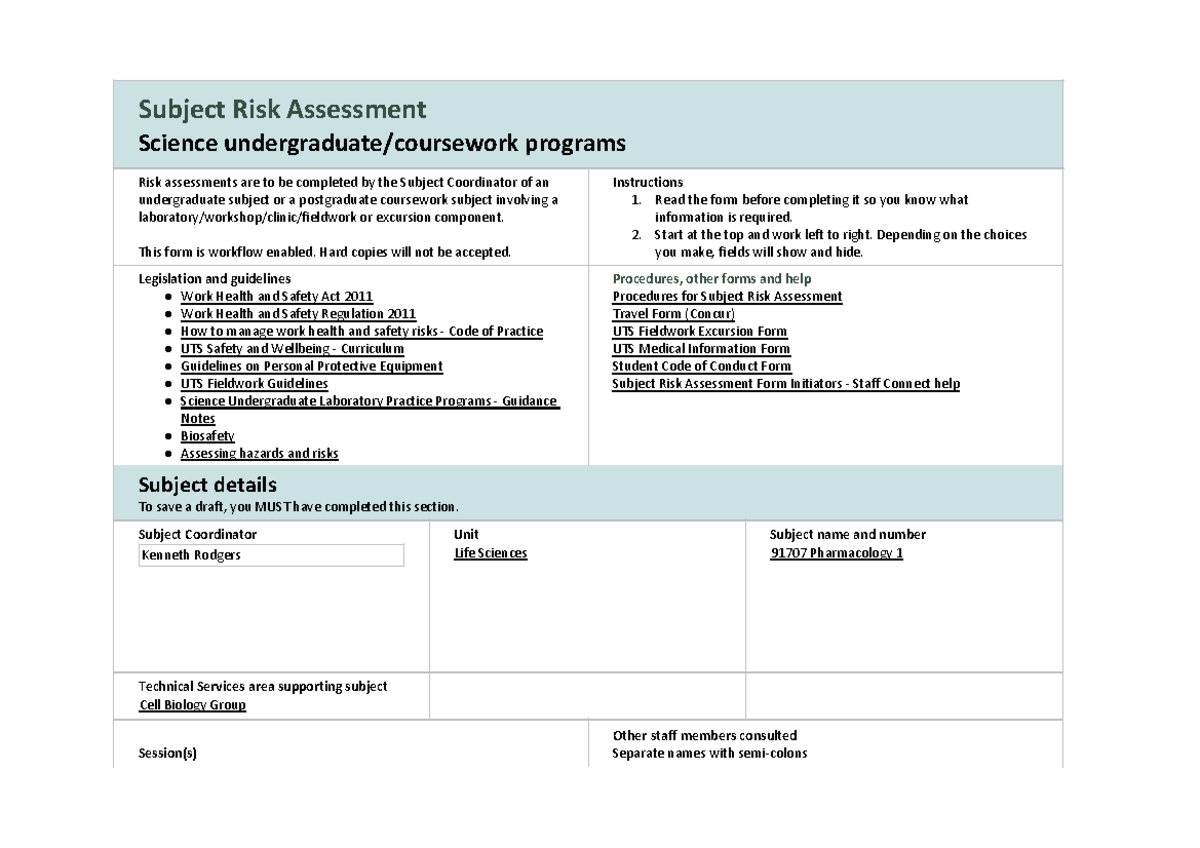 2018 91707 Pharmacology 1 Subject Risk Assessment - Subject Risk ...