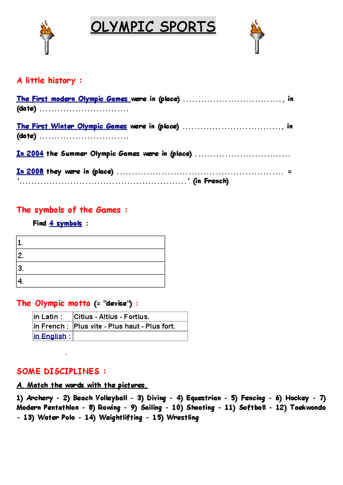 Doc 12 - Webquest Olympic Sports - OLYMPIC SPORTS A little history ...