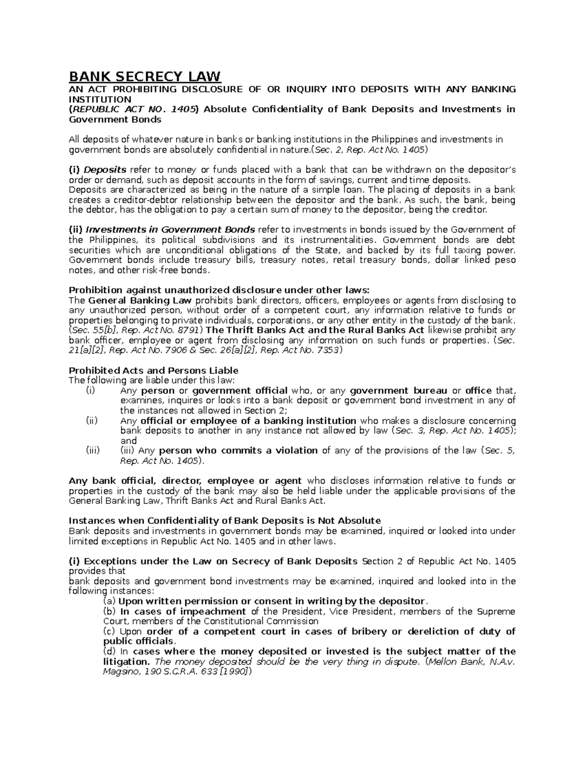 Notes on Bank Secrecy Law | Regulatory Framework and Business ...