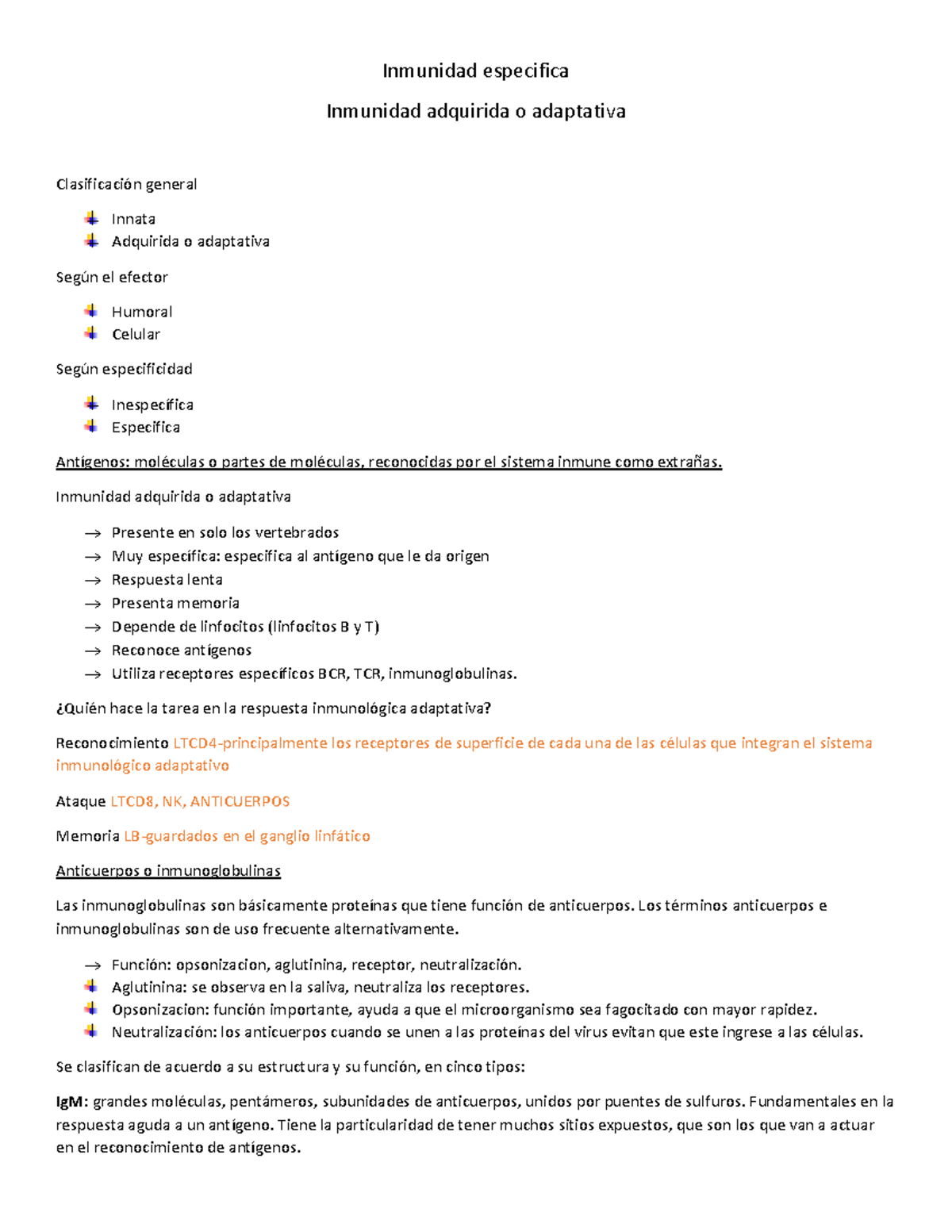 Inmunidad especifica Apuntes - Inmunidad especifica Inmunidad adquirida ...