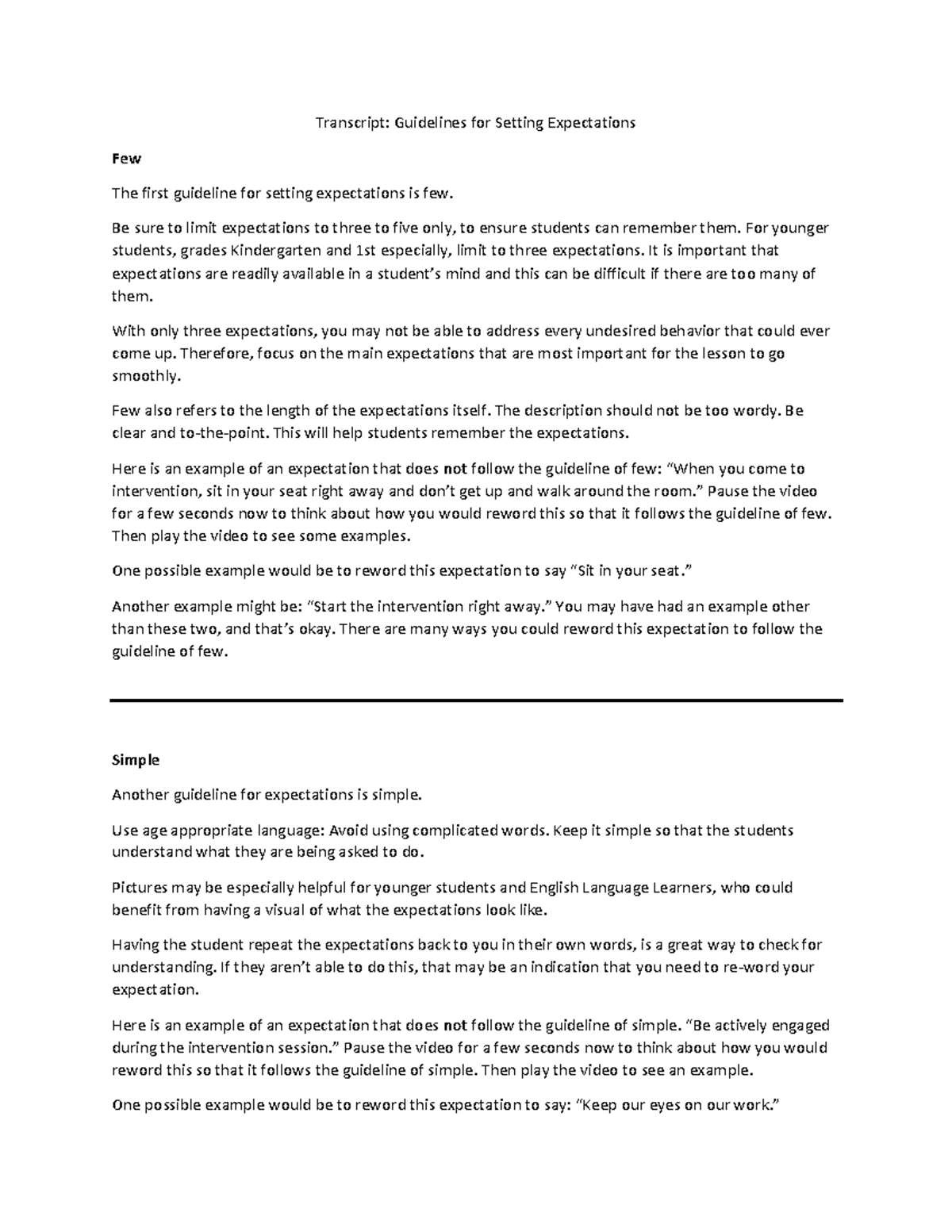 Guidelines for Setting Expectations Transcript - Transcript: Guidelines ...