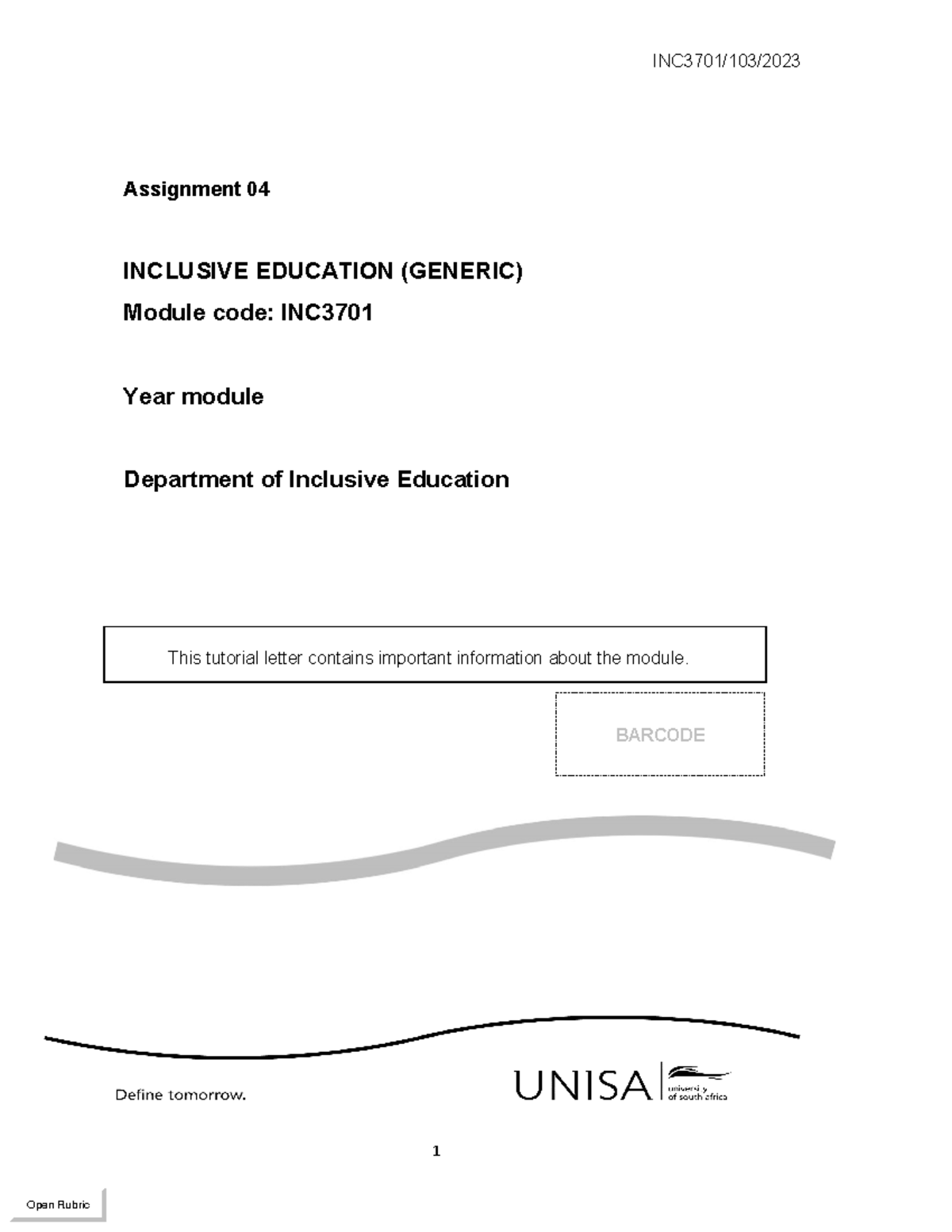 File name - Study - 1 Assignment 04 INCLUSIVE EDUCATION (GENERIC) Module code: INC Year module ...