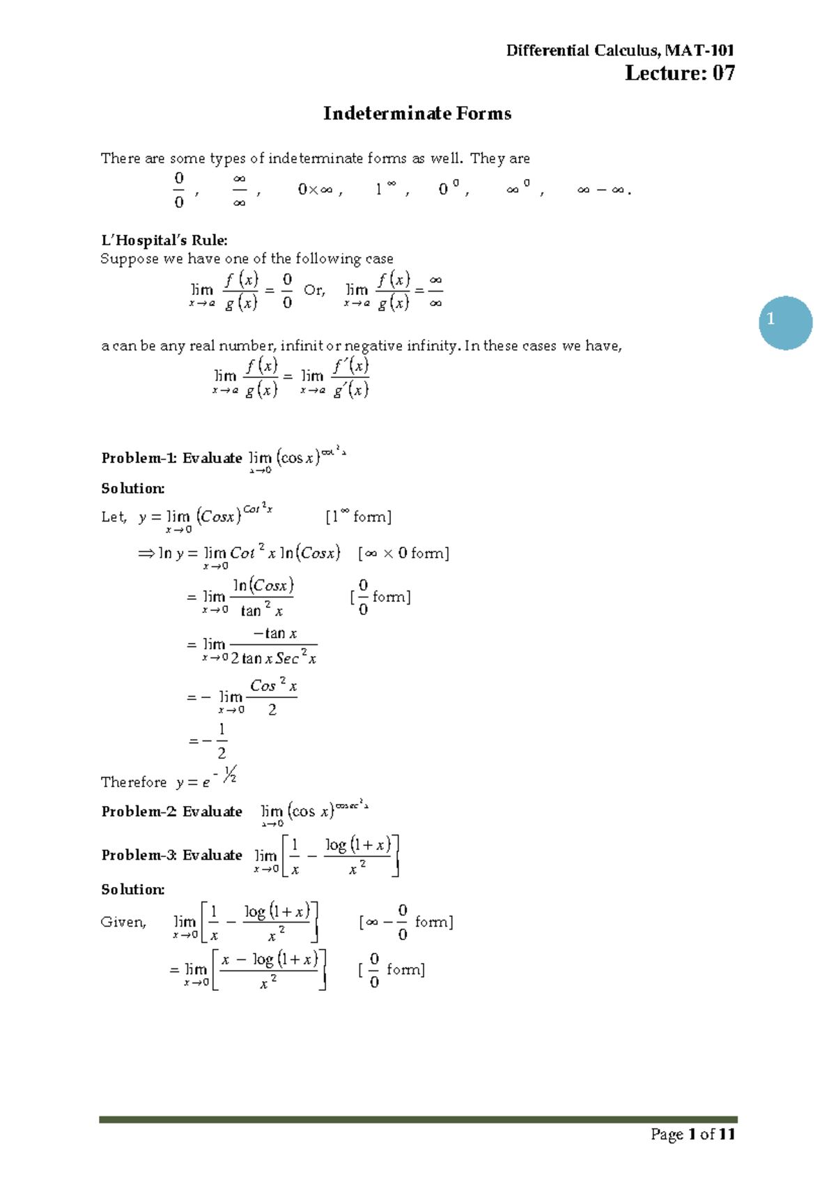 Indeterminate Forms, Successive Leibnitzs( student can learn ...