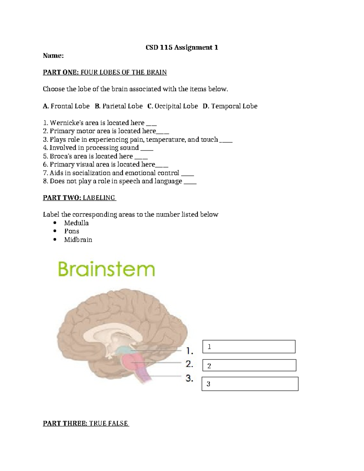 Assignment #1 - adds - CSD 115 Assignment 1 Name: PART ONE: FOUR LOBES ...
