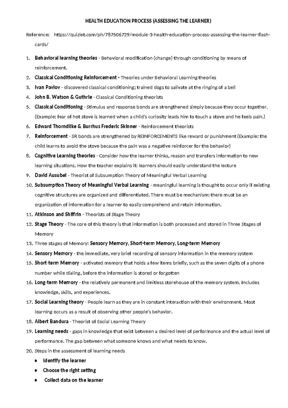 Health Education Process (Assessing the Learner) - HEALTH EDUCATION ...