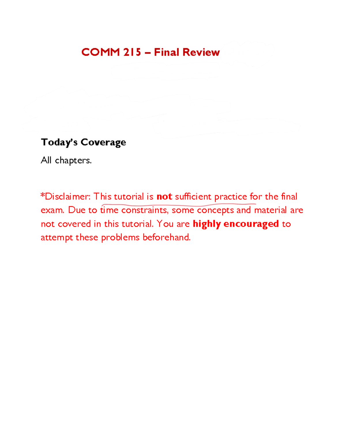 Final review - Live Notes - COMM 215 – Final Review (Part 3 ) December ...